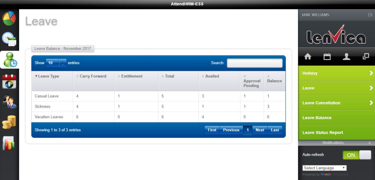 Leave Balance - Lenvica HRMS